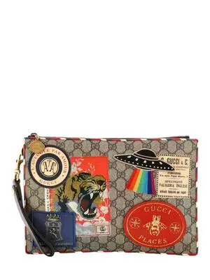 Gucci Gg Coated Canvas Applique Clutch Bag - Brown
