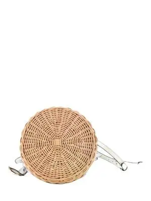 PRADA Prada Small Printed Canvas And Wicker Bucket Bag