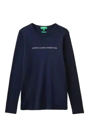 BENETTON Logo Print Long Sleeve T-shirt - Blue