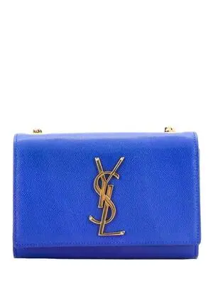 Saint Laurent Classic Monogram Grainy Leather Small Crossbody Bag - Blue