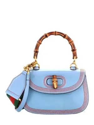 Gucci GUCCI Bamboo 1947 Leather Top Handle Bag Blue