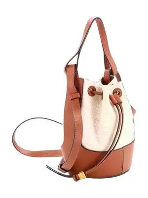 Loewe Balloon Anagram Canvas And Leather Small Bucket Bag - Neutrals