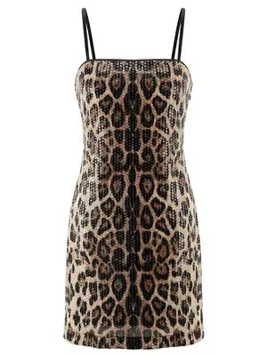 AISL Leopard Sequin Slip Mini Dress - Brown