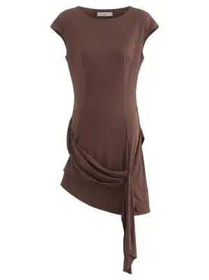 AISL Ruched Drape Cascade Mini Dress - Brown
