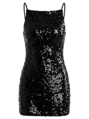 AISL Sequin Embellished Spaghetti Strap Mini Dress - Black