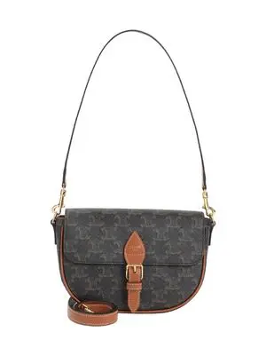 CELINE CELINE Folco Shoulder Handbag With Triomphe Textile And Calf Leather