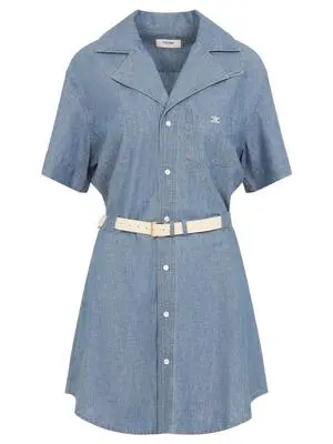 Celine Mini Denim Shirt Dress With Belt - Blue