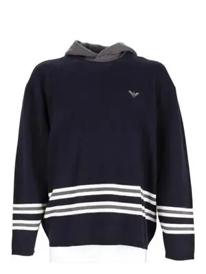 Emporio Armani Virgin Wool Hooded Sweater - Blue