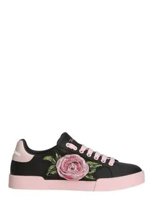 Dolce & Gabbana Floral Embroidered Lace-up Sneakers - Pink