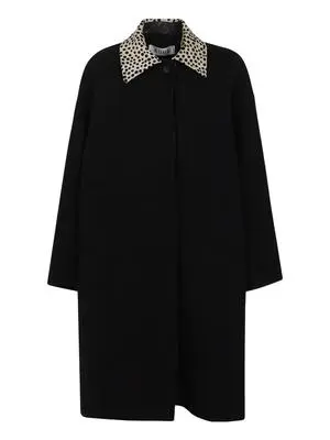 RÓHE Midlength Wool-blend Coat With Spotted Collar - Black