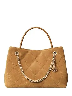 Tory Burch Fleming Suede Quilted Crossbody Bag - Toffee