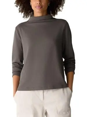 Eileen Fisher Brushed Terry Funnel Neck Top - Cobblestone