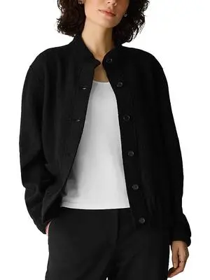 Eileen Fisher Stand Collar Boiled Wool Jacket - Black
