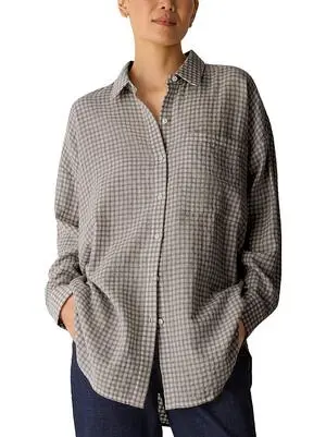 Eileen Fisher Wool Cotton Check Shirt - Plaster