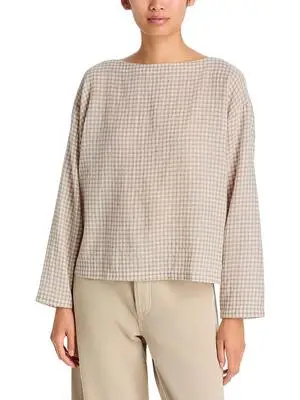 Eileen Fisher Wool Cotton Check Top - Plaster
