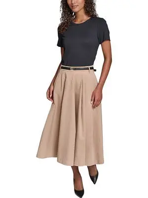Karl Lagerfeld Paris Belted Mixed Media Midi Dress - Midnight