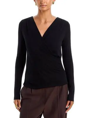 Aqua Crossover V-neck Long Sleeve Top - Black