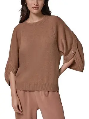 DONNA KARAN WEEKEND Wool & Cashmere Button Detailed Sweater - Camel