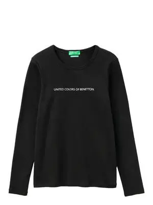 BENETTON United Colors Of Logo Print Long Sleeve T-shirt - Black