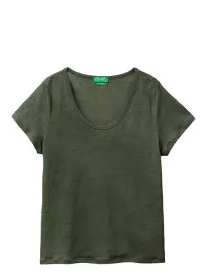 BENETTON Scoop Neck Short Sleeve T-shirt - Green