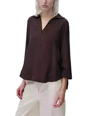 BENETTON V-neck Three-quarter Sleeve Blouse - Brown