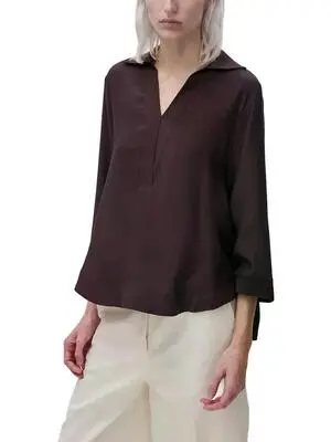 BENETTON V-neck Three-quarter Sleeve Blouse - Brown