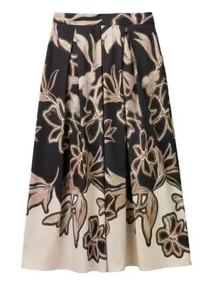 BENETTON Floral Print Pleated Midi Skirt - Black