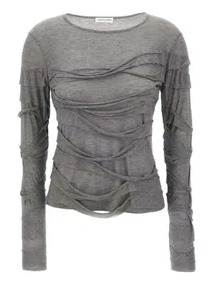 7 For All Mankind Ruffle-trimmed Frayed T-shirt - Grey