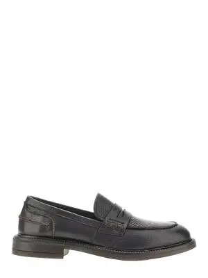 CALCE Grained Leather Penny Loafers - Brown