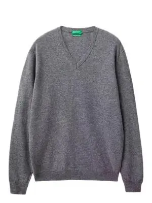 BENETTON V-neck Knitted Sweater - Grey