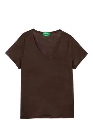BENETTON Scoop Neck T-shirt - Brown