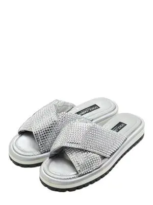 Dolce & Gabbana DOLCE & GABBANA Embellished Crossover Platform Sandals Silver