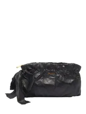 PRADA Prada Large Bow Detail Leather Clutch Bag