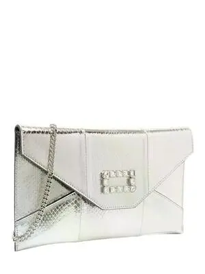 LANCEL Crystal-embellished Snakeskin-effect Cross Body Bag - Silver
