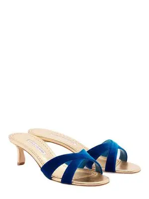 Manolo Blahnik Callydramu Velvet Mules - Blue