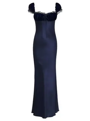 RODARTE Lace-trimmed Silk Satin Maxi Dress - Blue