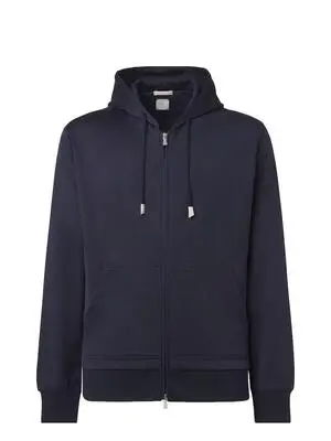 Eleventy Silk And Cotton-blend Zip-up Hoodie - Blue