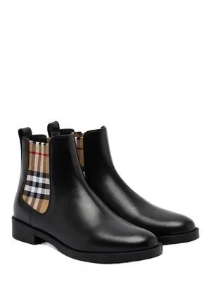 Burberry Check Leather Chelsea Boots - Black