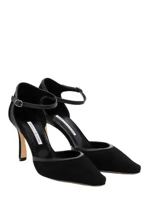 Manolo Blahnik Verdusan Suede Pumps With Leather Trim - Black