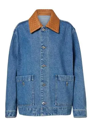 Bottega Veneta Oversized Denim Jacket With Leather Trim - Blue