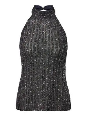 Missoni Ribbed-knit Sequined Halterneck Top - Black