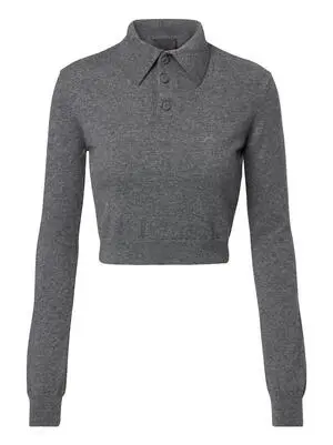 MUGLER Mugler Cropped Cashmere Polo Sweater In Heather Grey Grey