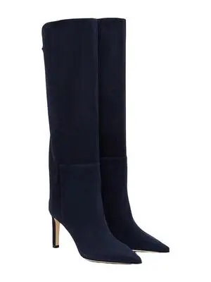 JIMMY CHOO Alizze Suede Knee-high Pointed Toe Boots - Blue