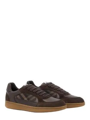 Burberry Check Leather And Suede Lace-up Sneakers - Brown