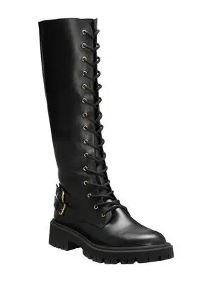 Ramy Brook RAMY BROOK Valentina Buckled Knee-High Suede Combat Boots Black
