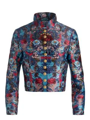 Alice + Olivia Emerson Floral-jacquard Cropped Jacket - Blue