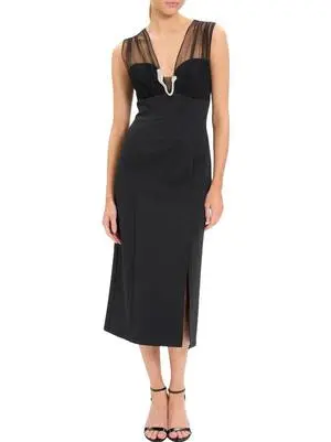 Maggy London Sleeveless Deep V-neck Cocktail Dress With Rhinestone Embellishment - Black