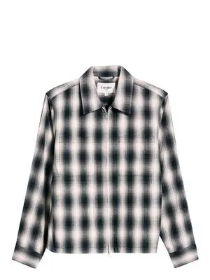 CORRIDOR Zip Front Shirt Jacket In Hazy Check Grid - Blk