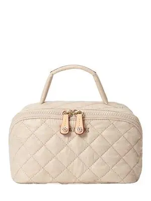 Mz Wallace Quilted Accordion Cosmetics Case With Top Handle - Buff