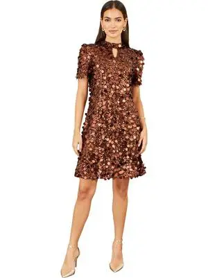 YUMI Oversized Sequin Tunic Dress - Copper